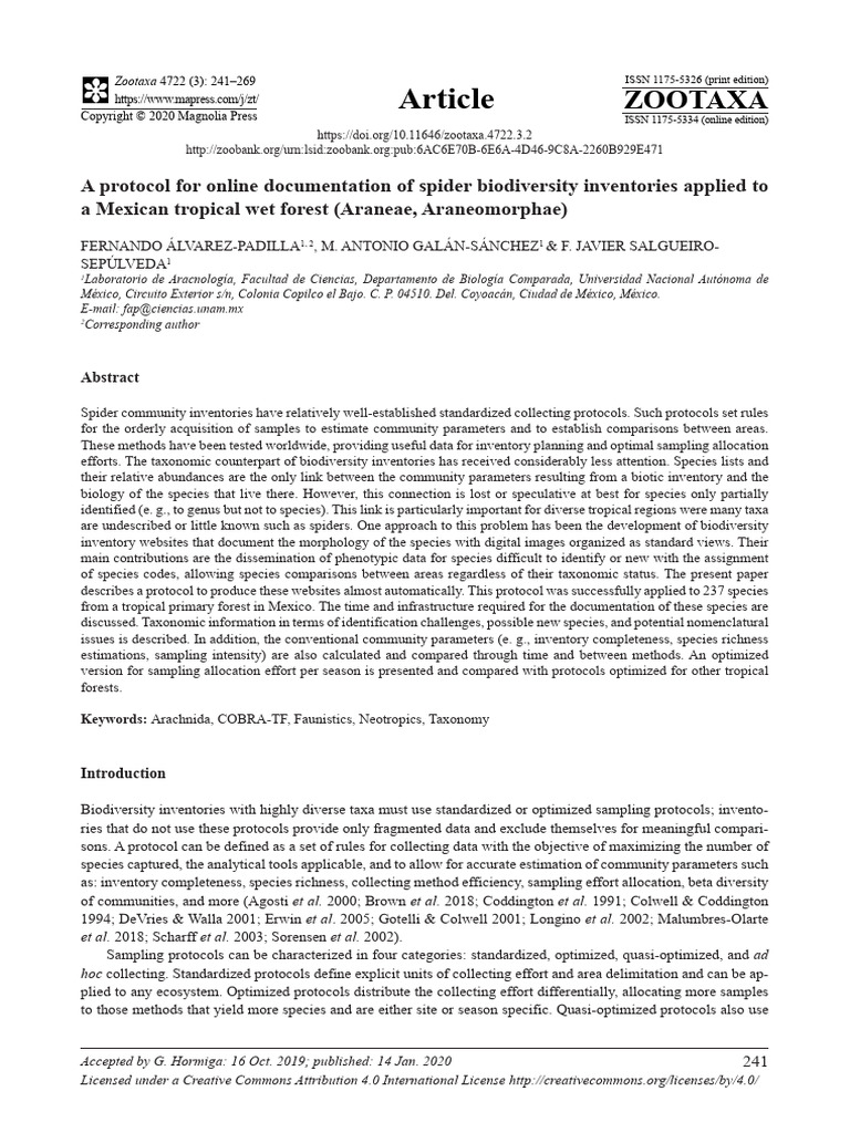 A. Padilla, 2020, Protocol For Online Documentation of Spider ...