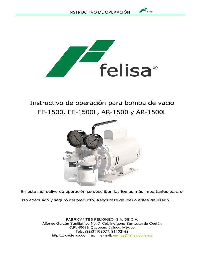 Instructivo Bombas de Vacío Felisa | PDF | Bomba | Vacío