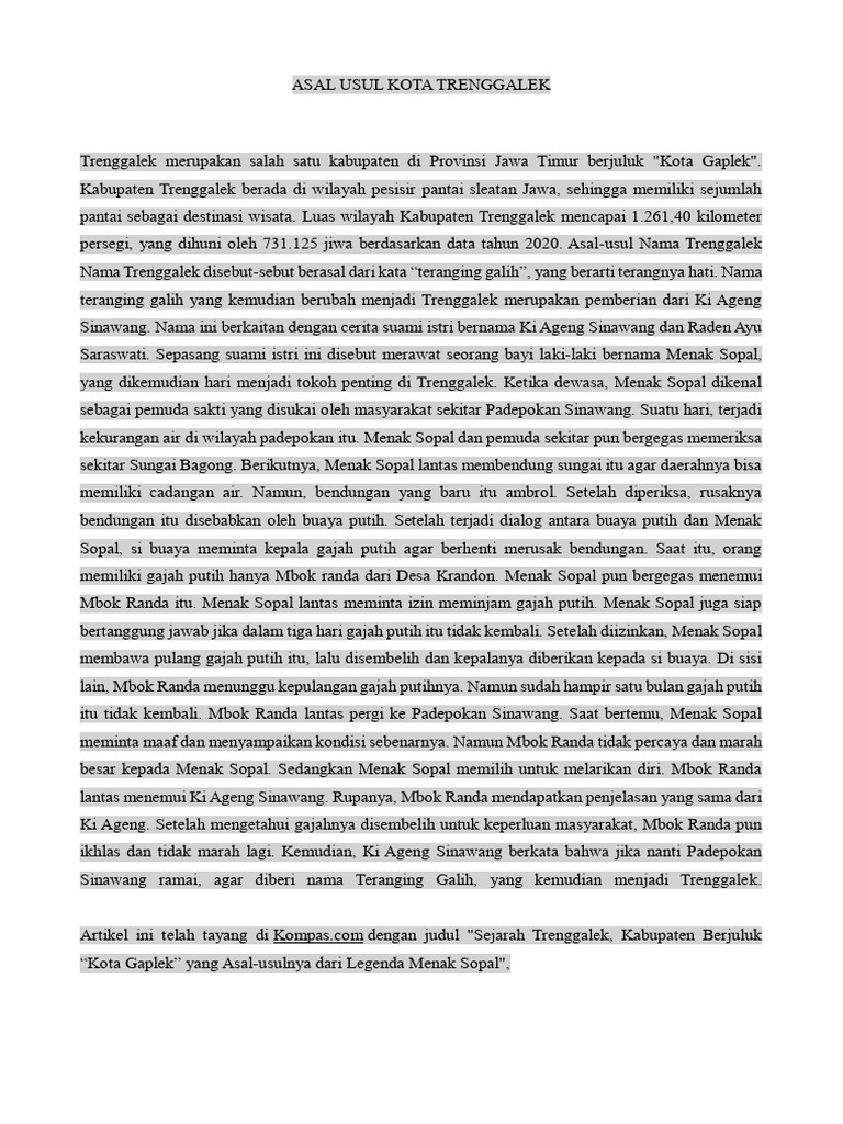 Asal Usul Kota Trenggalek | PDF | Perjalanan | Puisi