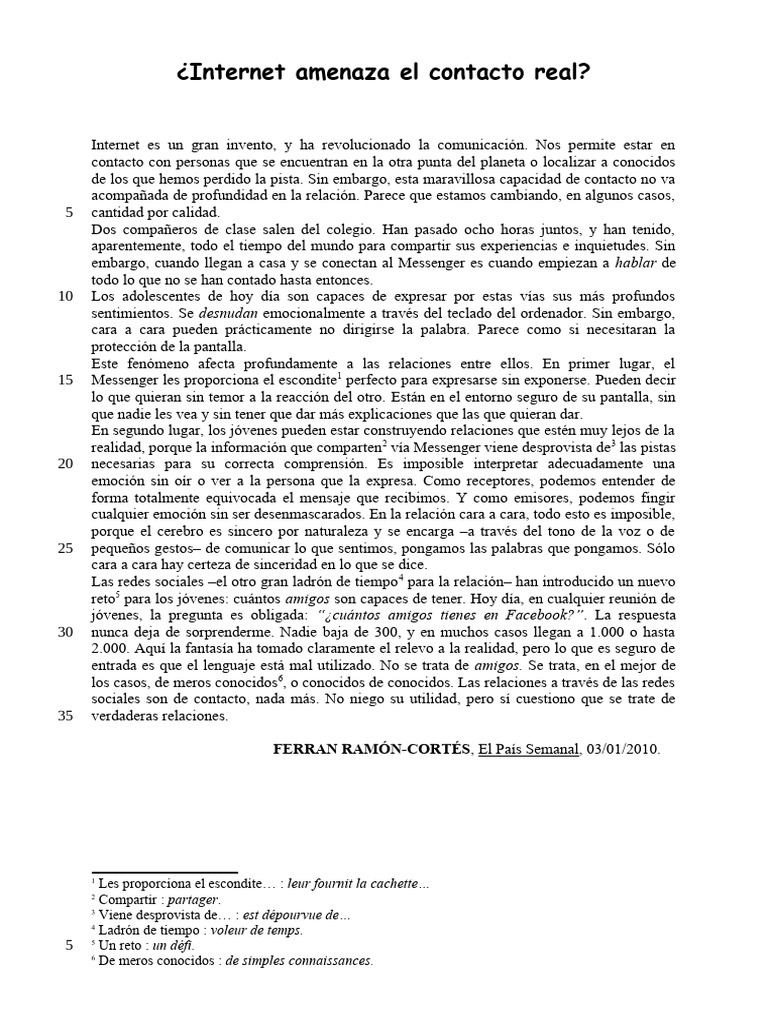 Internet Amenaza El Contacto Real | PDF | Internet