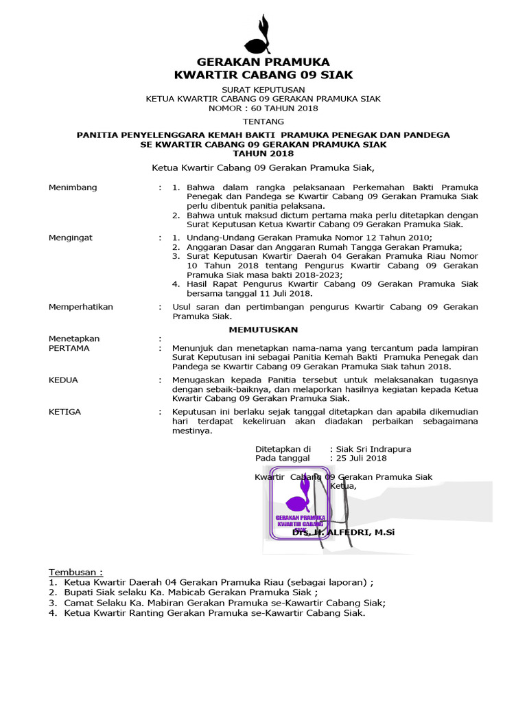 Panitia Kemah Bakti Pramuka Siak 2018 | PDF