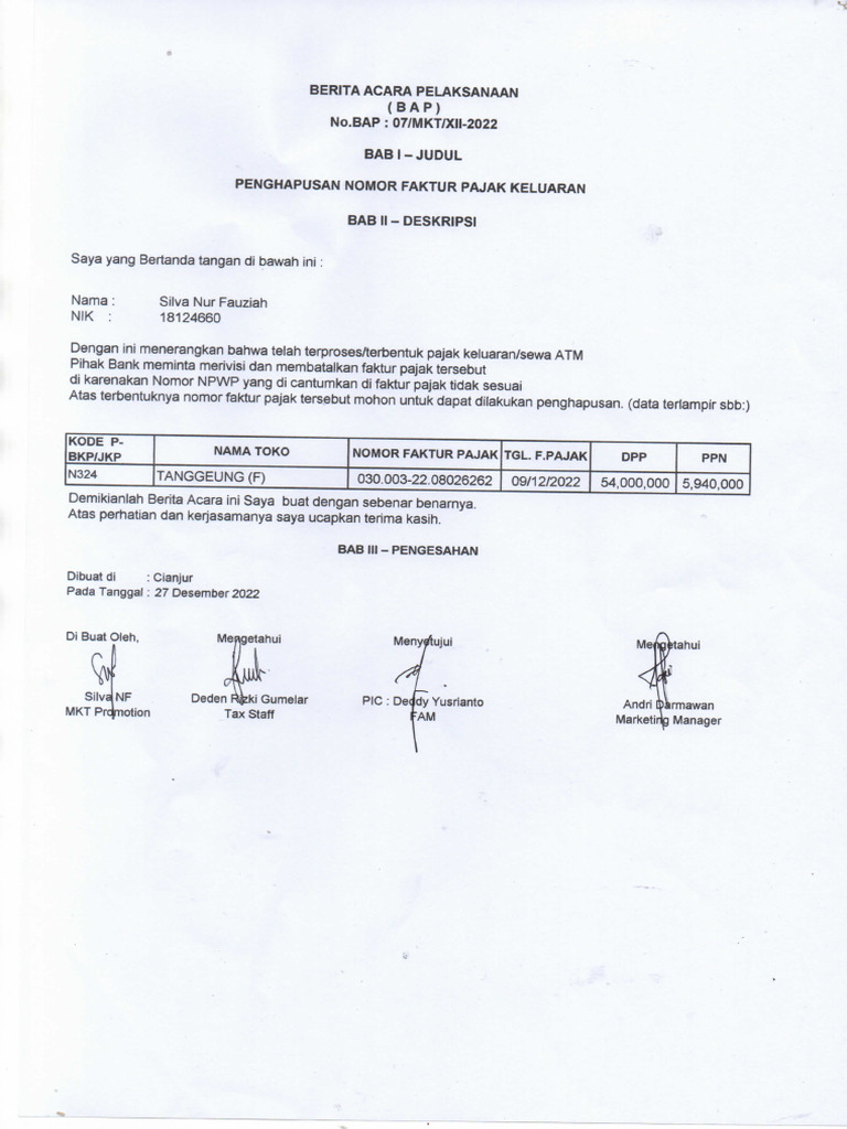 Contoh Bap Penghapusan Pajak | PDF