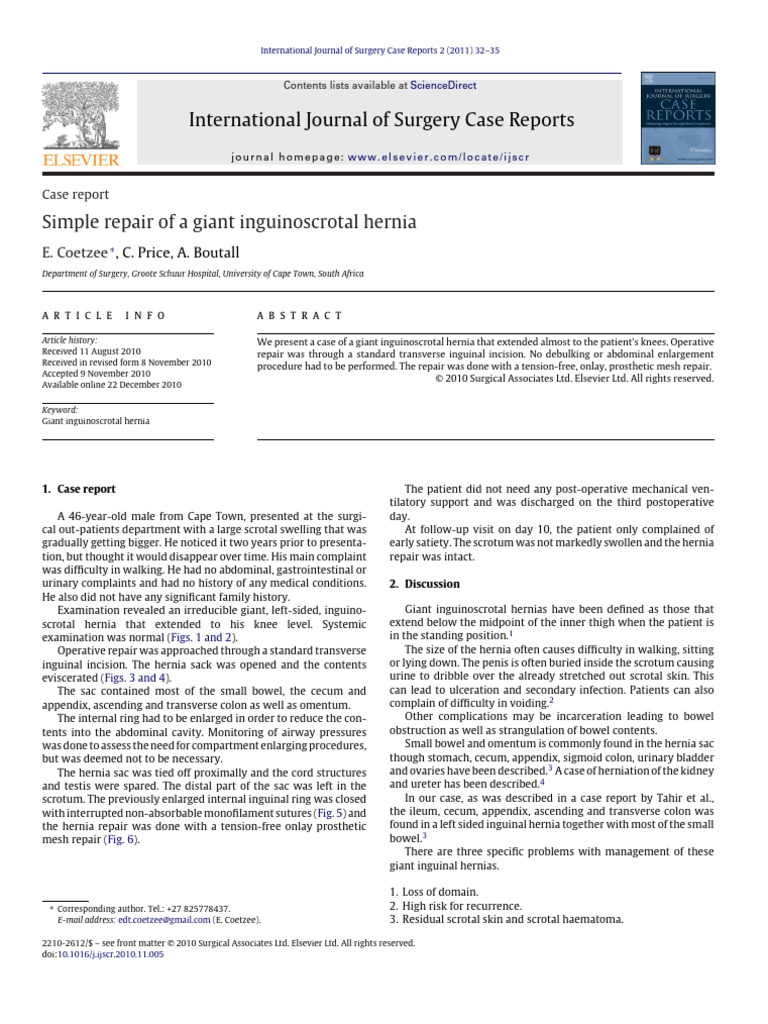 Simple repair of a giant inguinoscrotal hernia | PDF | Surgery ...