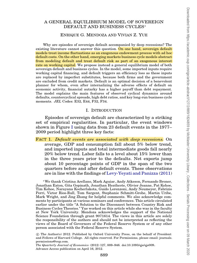 Mendoza | PDF | Sovereign Default | Business Cycle