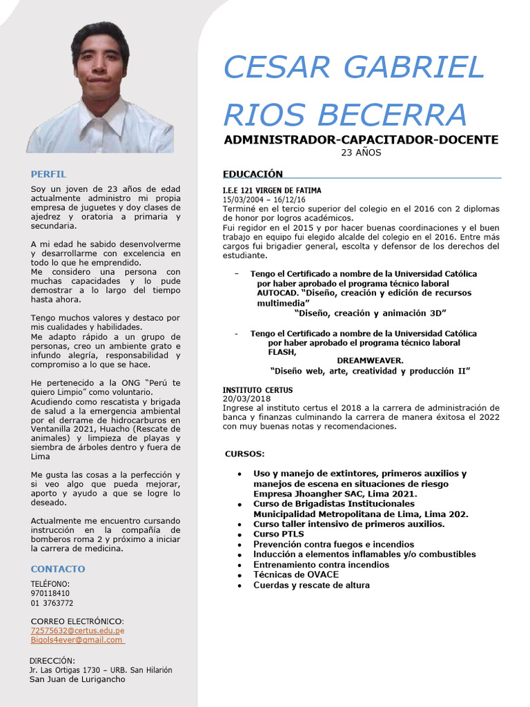 CURRICULUM VITAE CESAR RIOS 2023 | PDF