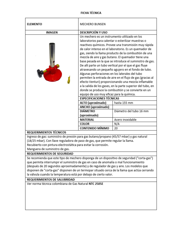 Características del Mechero Bunsen | PDF | Química | Tecnología energética