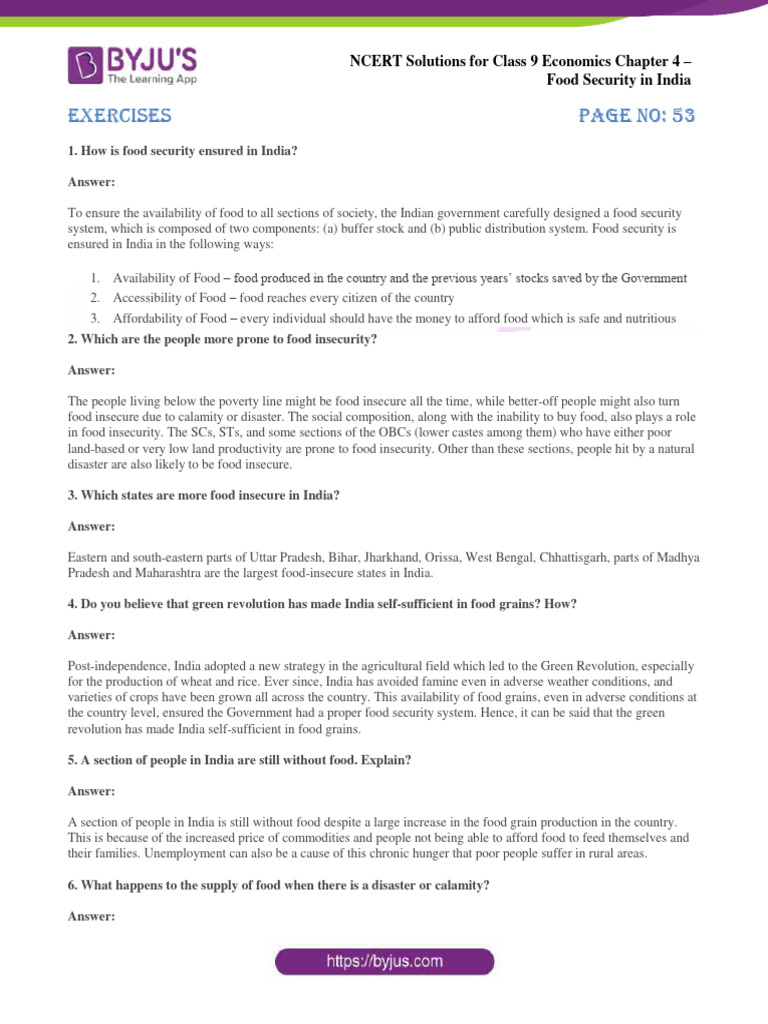 NCERT Solutions For Class 9 Economics Chapter 4 Food Security in India ...