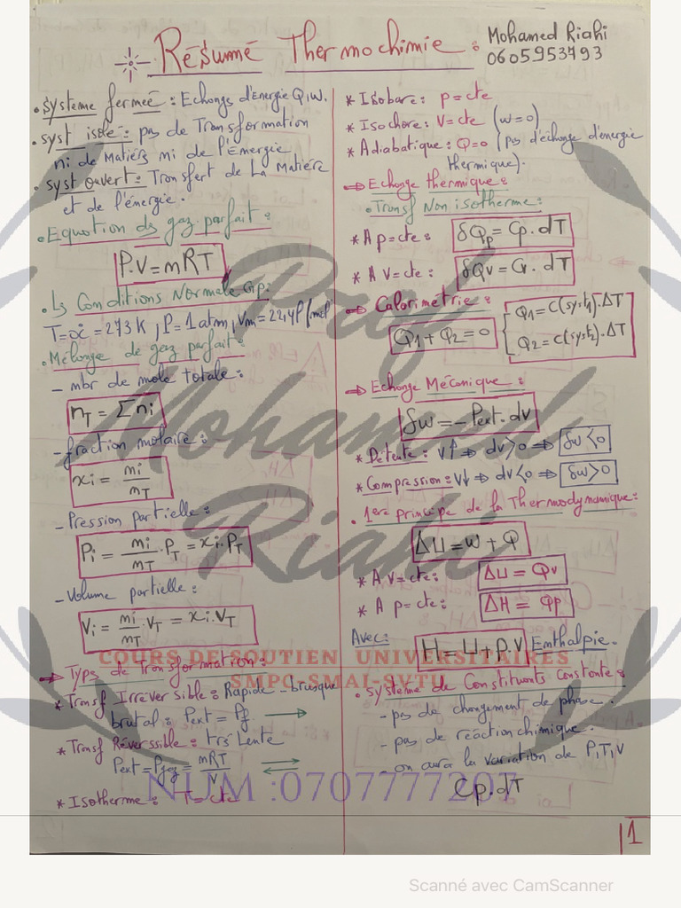 Résumé de Thérmochimie PR - Riahi | PDF