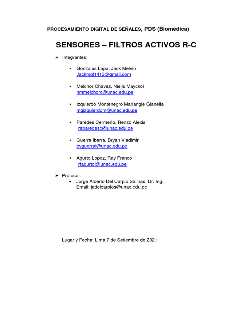 Tarea Sensores-Filtros Activos | PDF | Sensor | Electrocardiografia