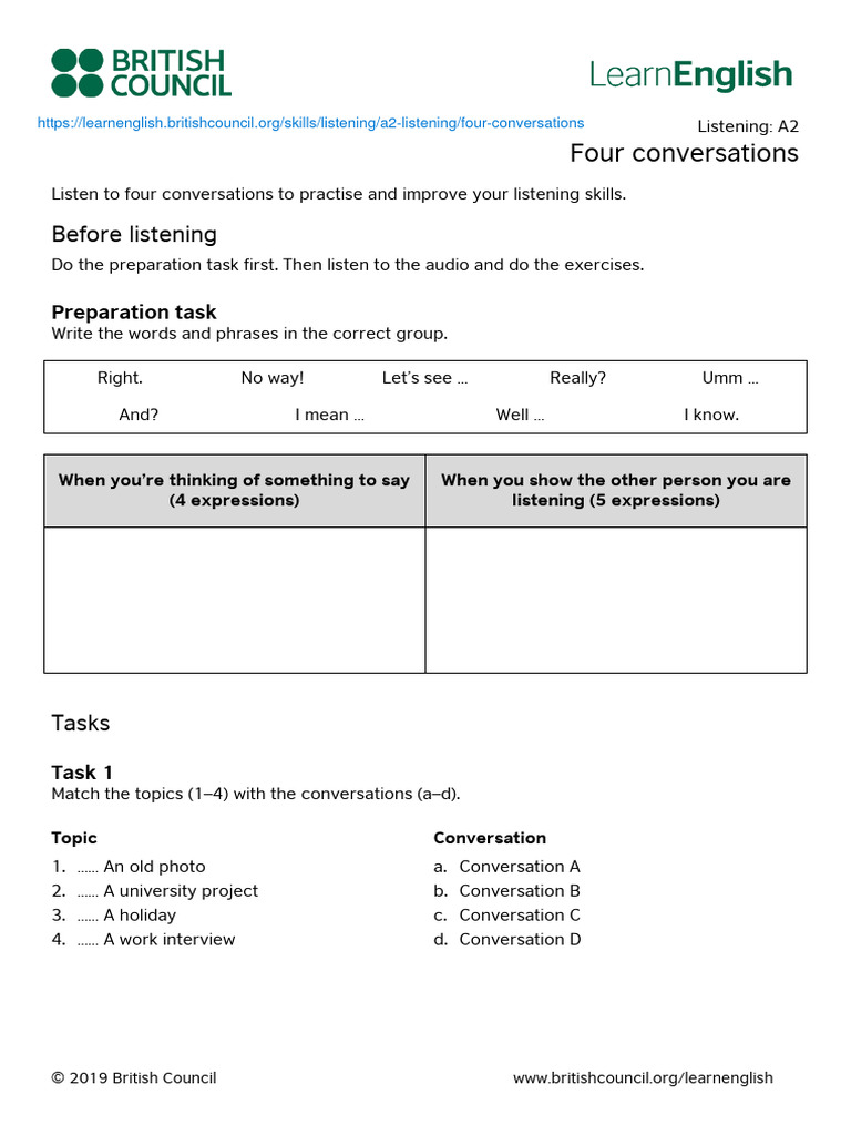 LearnEnglish Listening A2 Four Conversations | PDF