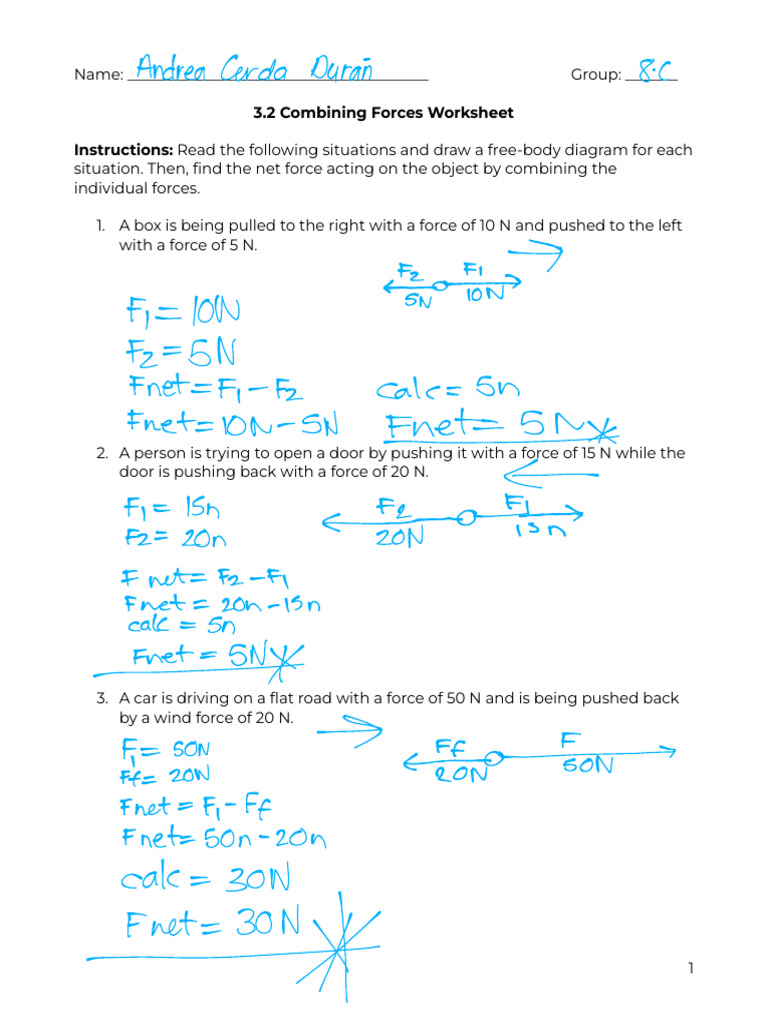 3.2 Combining Forces Worksheet | PDF