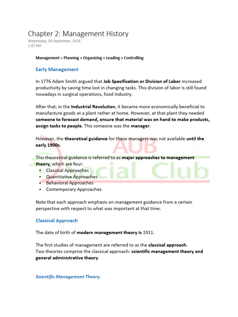 Chapter 2 Management History | PDF | Business | Economies