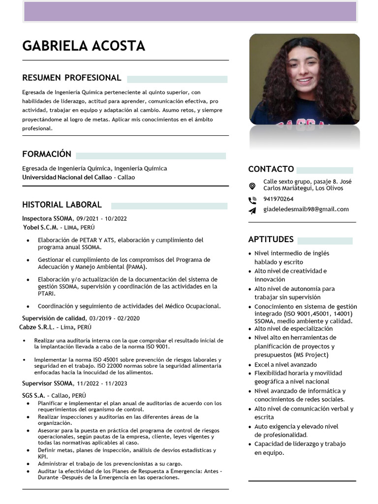 Perfil Profesional de Gabriela Ruiz Acosta | PDF | Seguridad ...