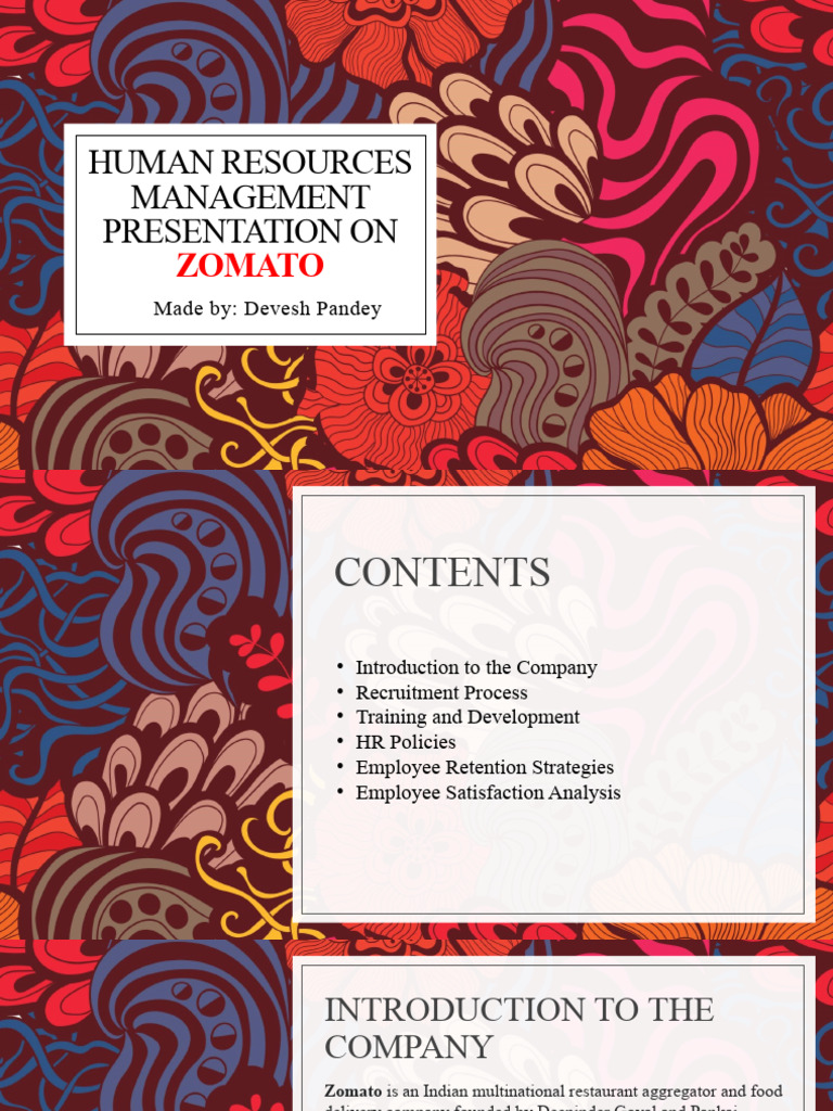 HUMAN RESOURCES MANAGEMENT Presentation On Zomato | PDF | Recruitment ...