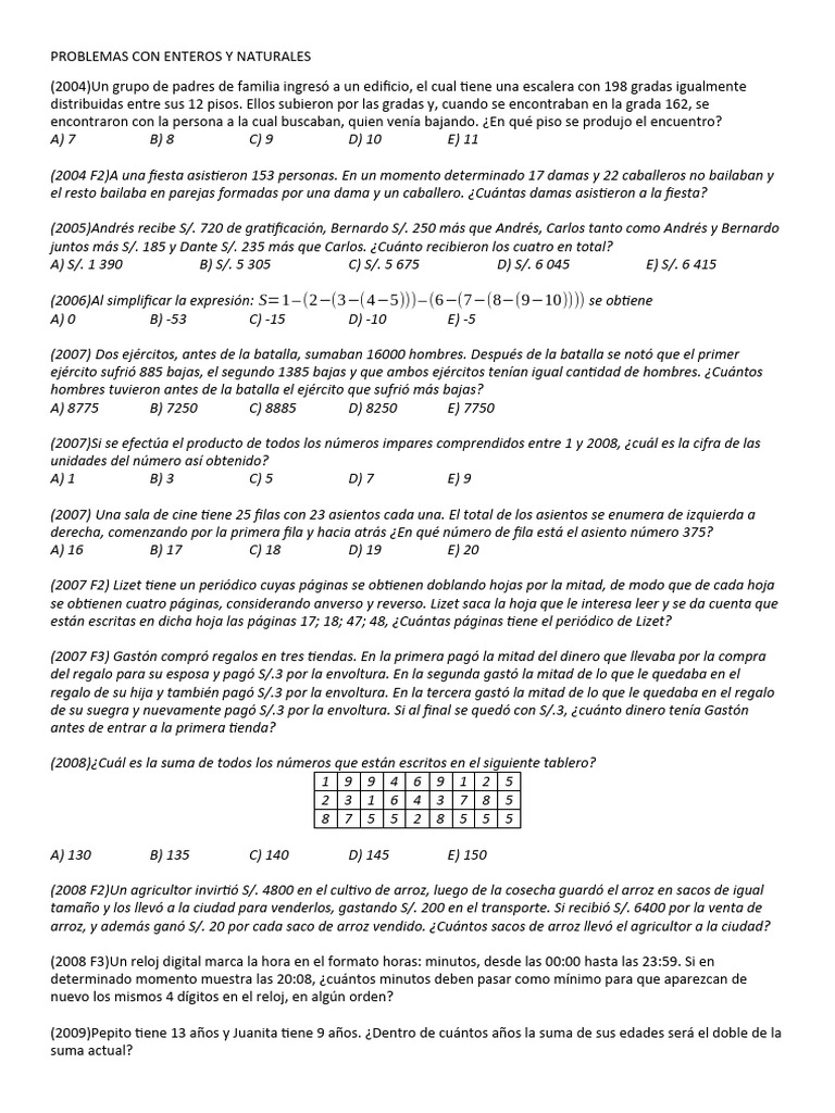 Problemas Con Enteros y Naturales Oenmmm | PDF | División (Matemáticas) | Entero