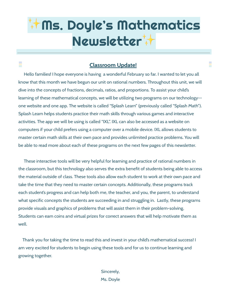 Math Technology Newsletter Julia Doyle | PDF | Mathematics | Learning Math Technology Newsletter Julia Doyle | PDF | Mathematics | Learning