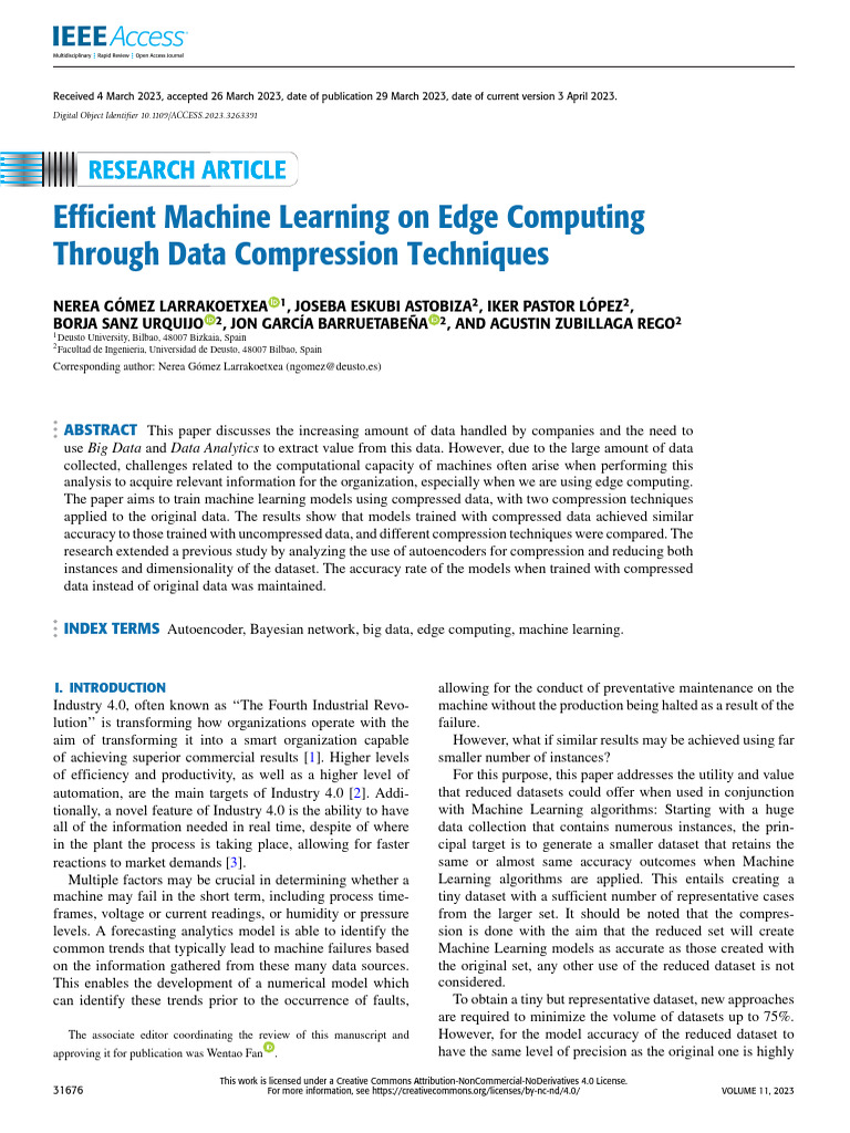 Efficient Machine Learning On Edge Computing Through Data Compression ... Efficient Machine Learning On Edge Computing Through Data Compression ...