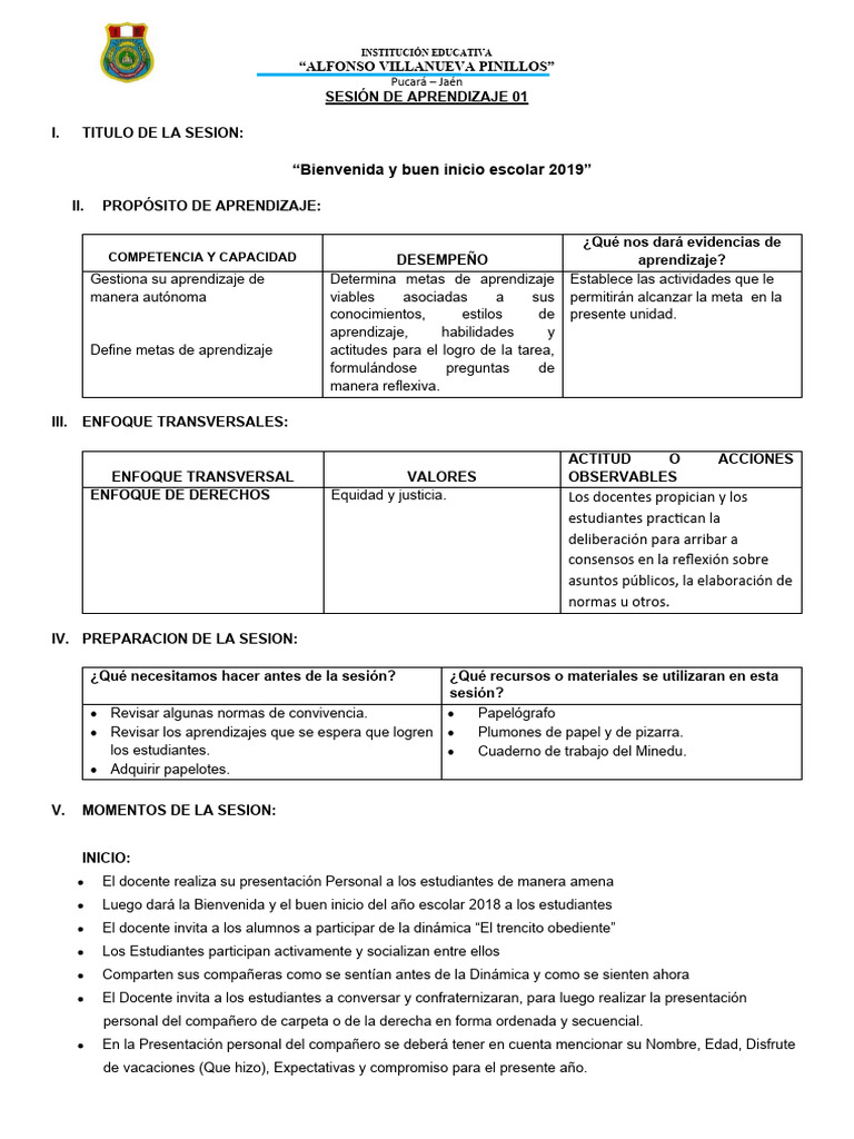 Sesión de Aprendizaje 01 | PDF | Aprendizaje | Ciencia cognitiva