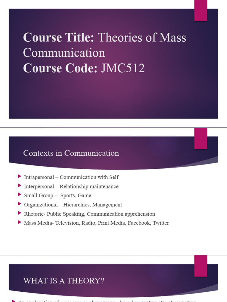 Mass Communication Theories Guide | PDF | Communication | Public Speaking