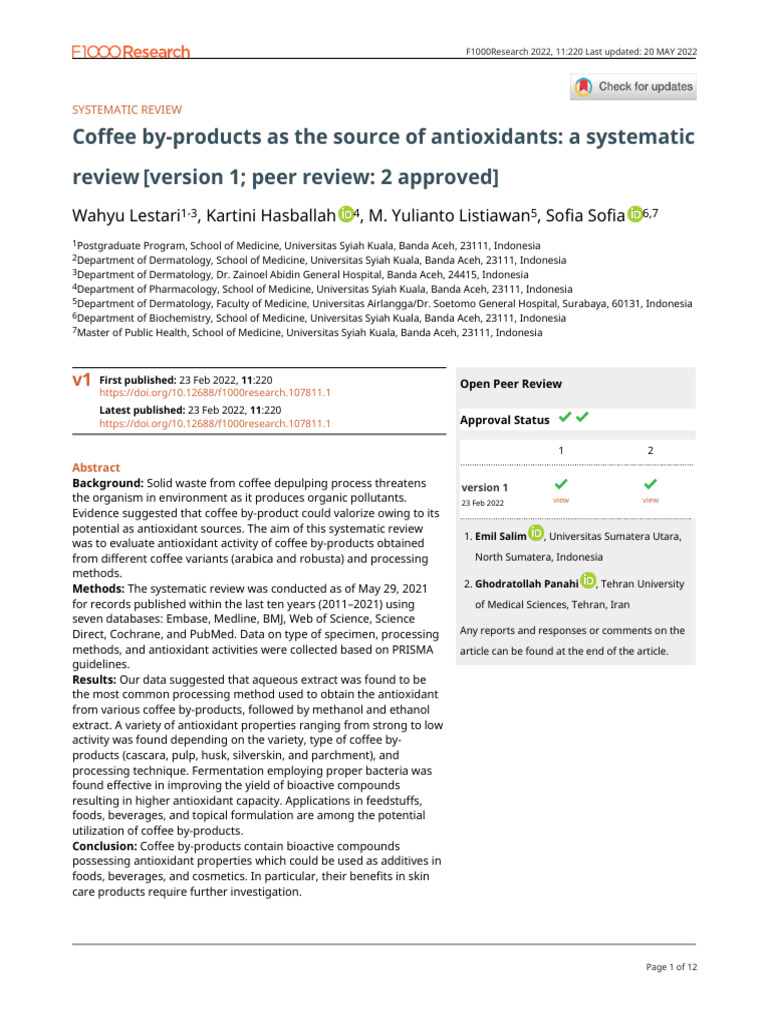 Coffee By-Products As The Source of Antioxidants: A Systematic Review ...