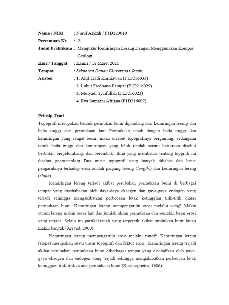 Pengukuran Kemiringan Lereng dengan Kompas | PDF | Metode & Bahan Ajar