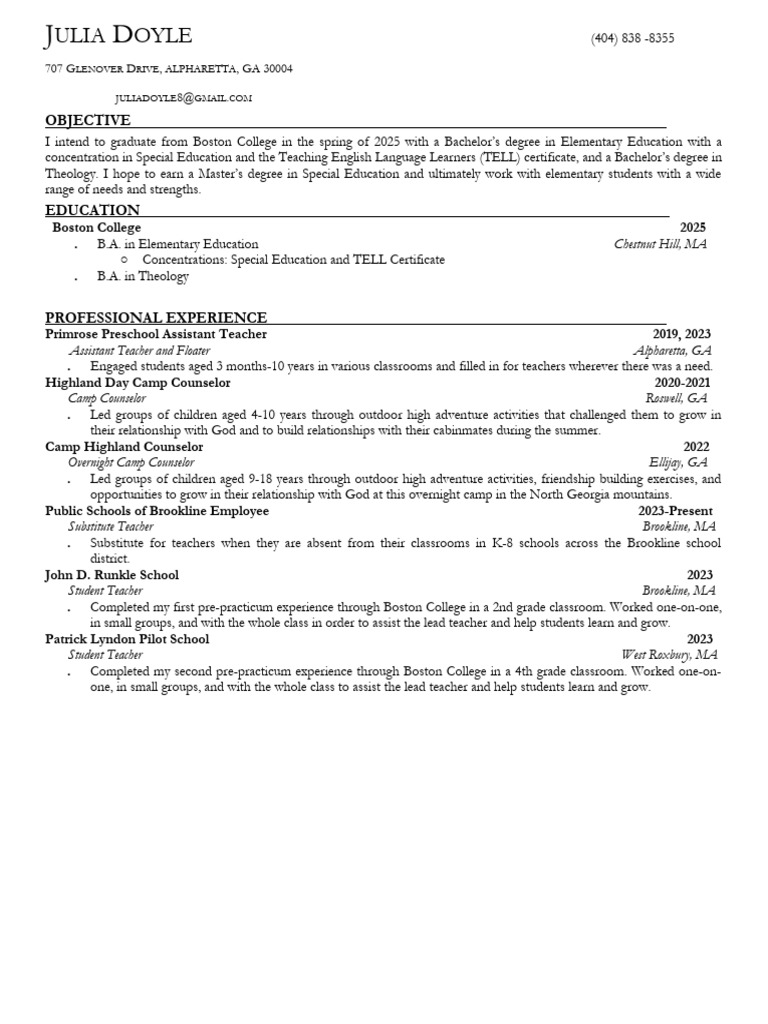 Resume Julia Doyle | PDF | Teachers | Learning