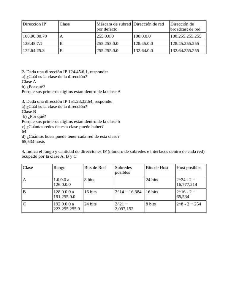 Ejercicios Direccionamiento Ip | PDF | Dirección IP | Arquitectura de Computadores