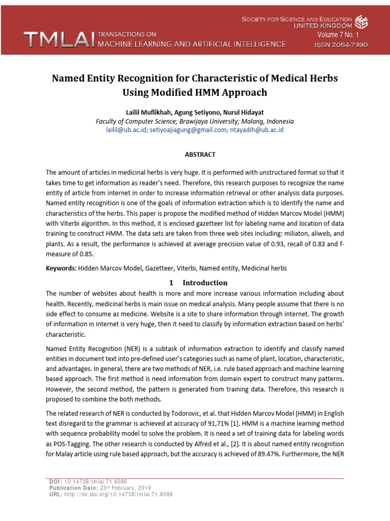 Named Entity Recognition For Characteris | PDF | Markov Chain | Information