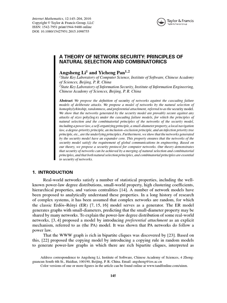 1604 A Theory of Network Security Principles of Natural Selection and Combinatorics | PDF ...