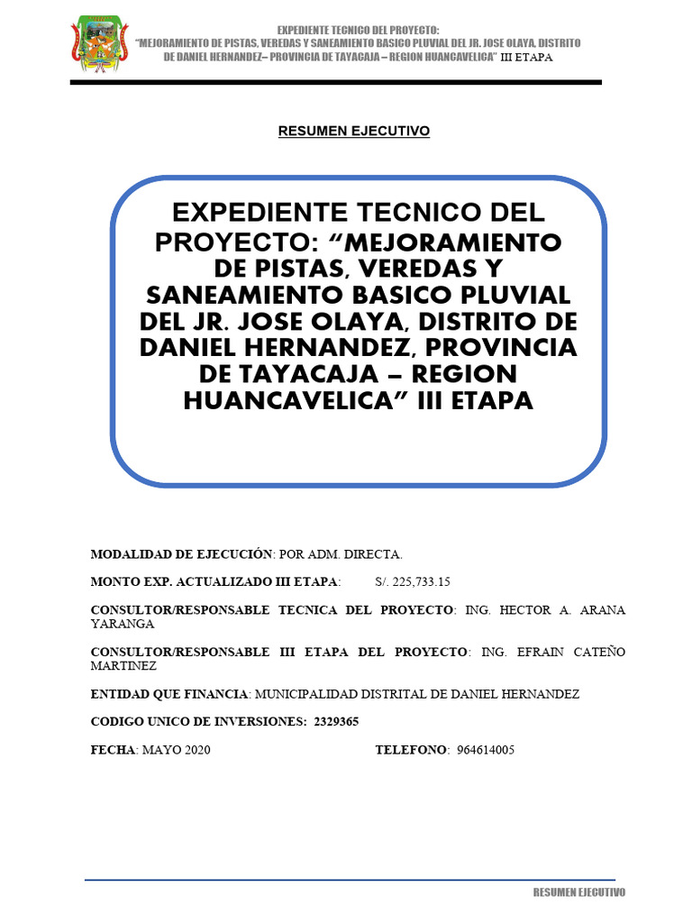RESUMEN EJECUTIVO jose olaya | PDF | Hormigón | Materiales