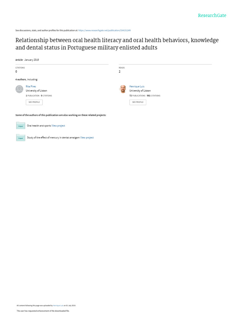 Relationship Between Oral Health Literacy and Oral Health Behaviours Knowledge and Dental Status ...