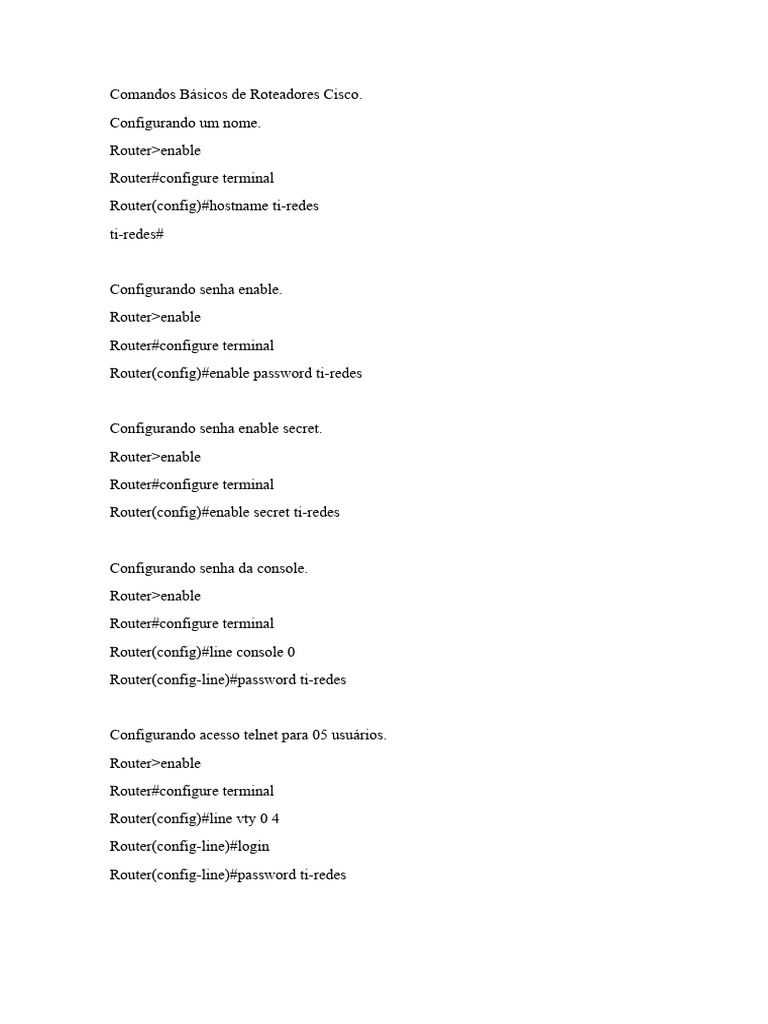 Comandos Básicos de Roteadores Cisco | PDF | Router (Computing) | Routing