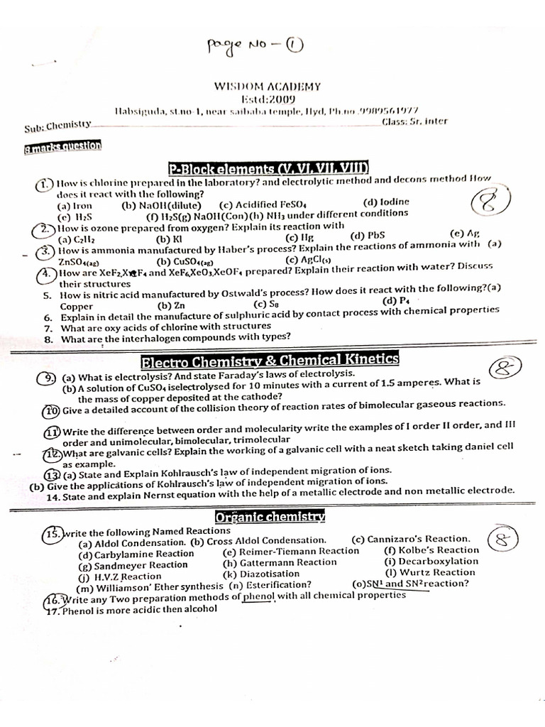 Chemistry Important Questions 2nd Year | PDF
