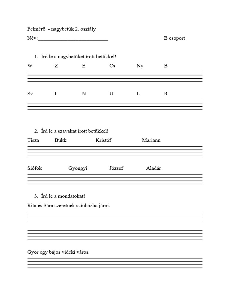 Nagybetűk Dolgozat B Csoport | PDF