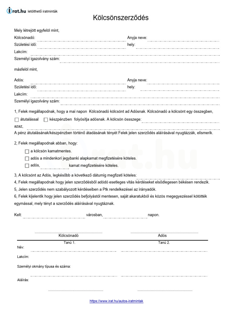 Kölcsönadási Szerződés | PDF