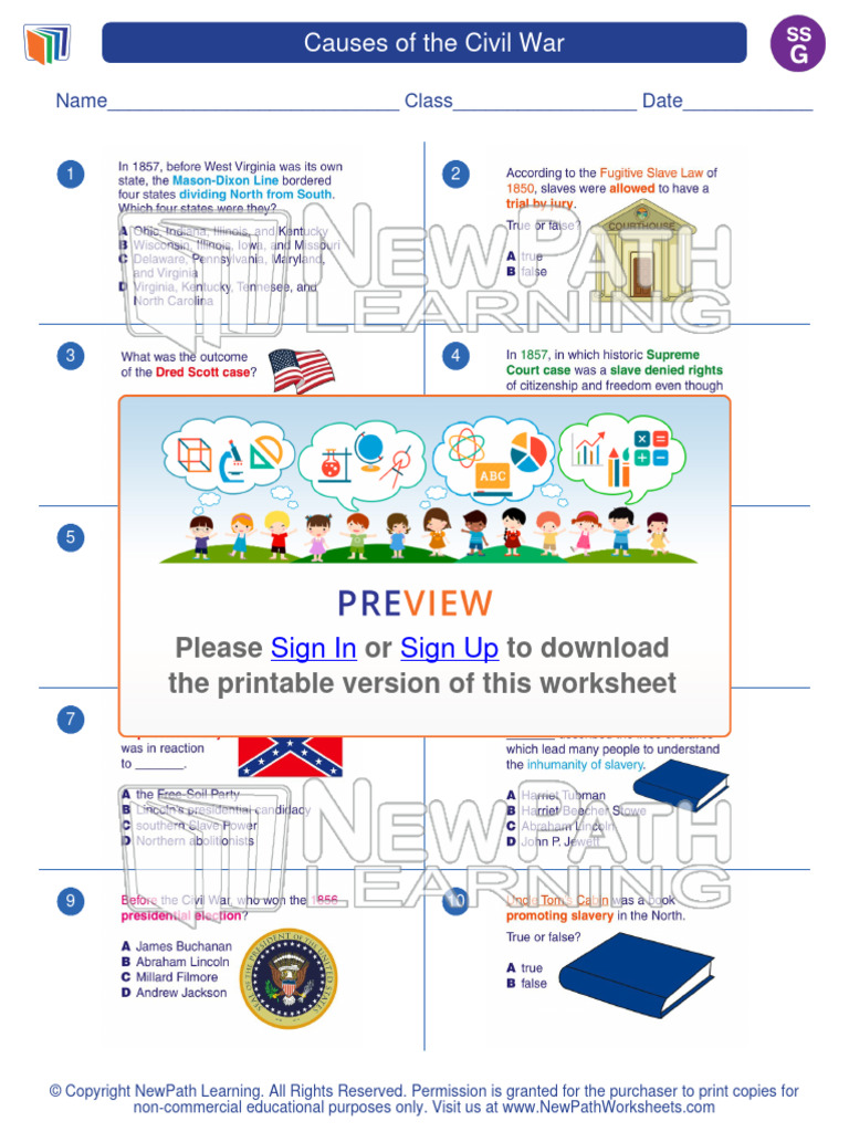 Worksheet Social Studies Grade 7 Causes of The Civil War 1 | PDF | All ...