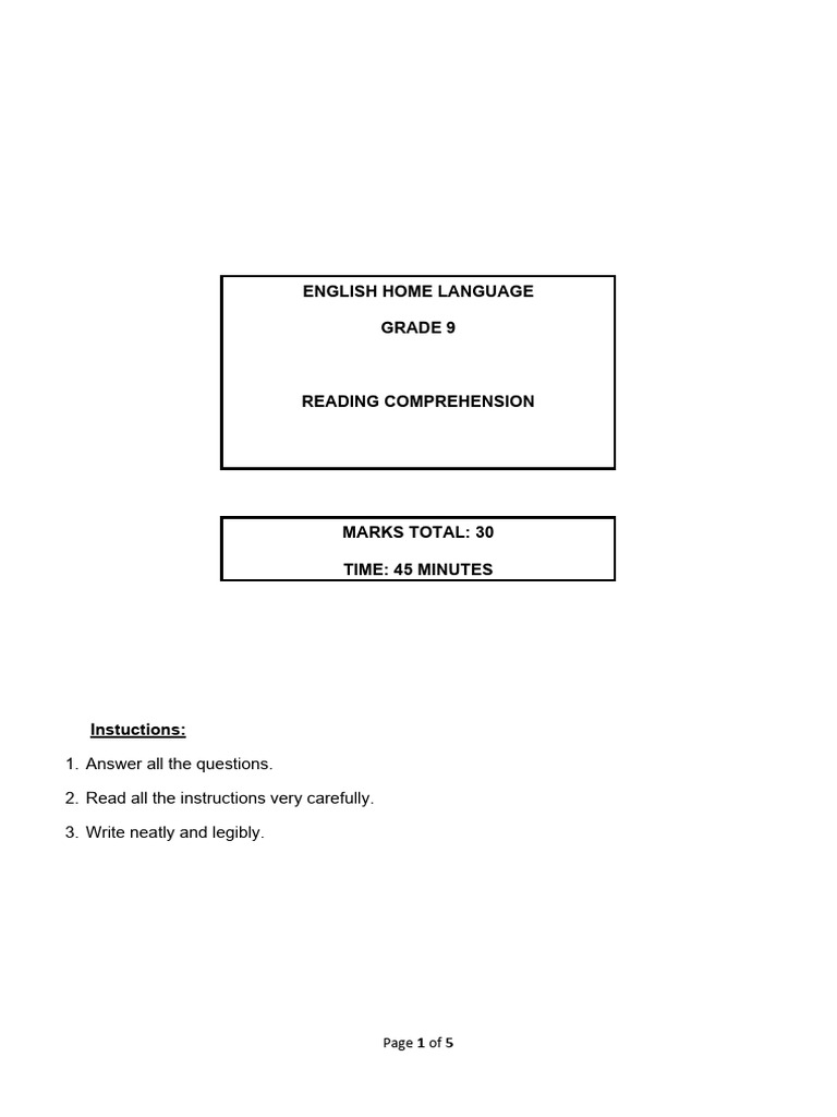 GR 9 ENG HL - Reading Comprehension - Exemplar TASK | PDF | Experience ...