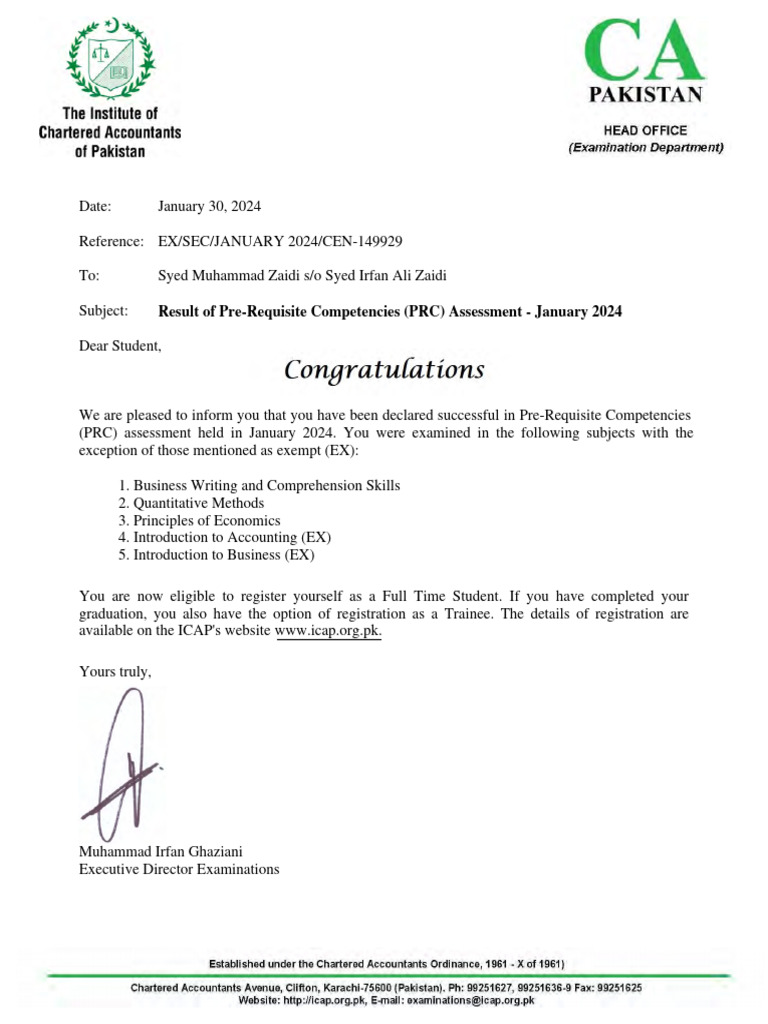 ICAP Result Card | PDF