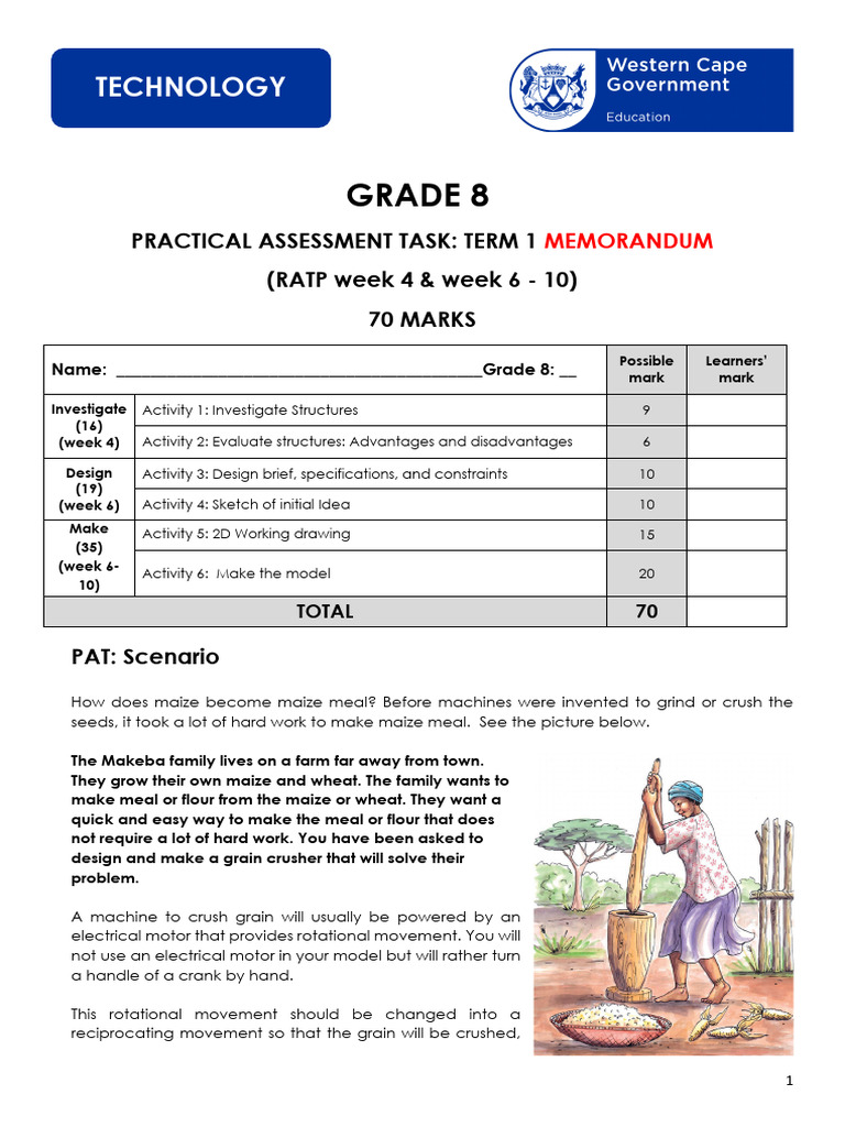 Tech GR 8 Pat 2023 (Memo) | PDF | Drawing | Beam (Structure)
