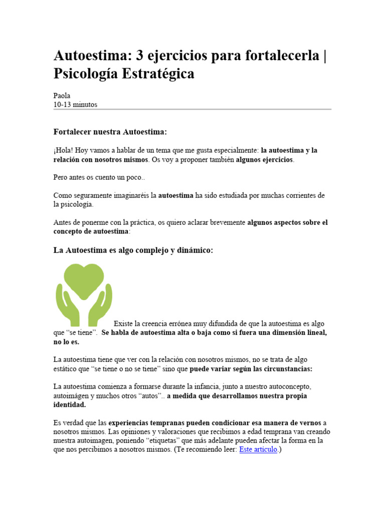 Autoestima Taller Pdf Autoestima Referencia