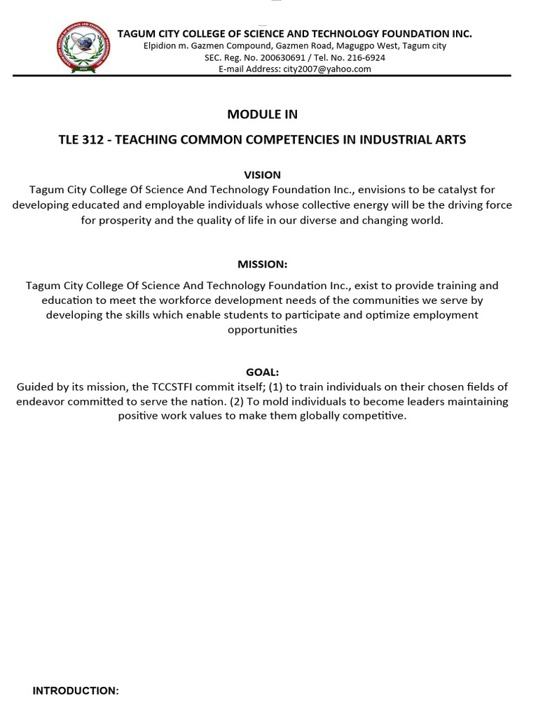 Module in Teaching Common Competencies in Industrial Arts | PDF ...
