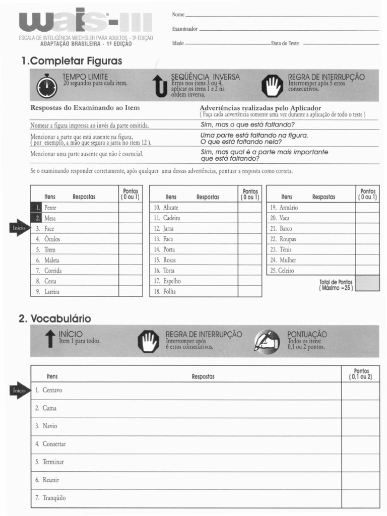 WAIS - Folha de Respost | PDF