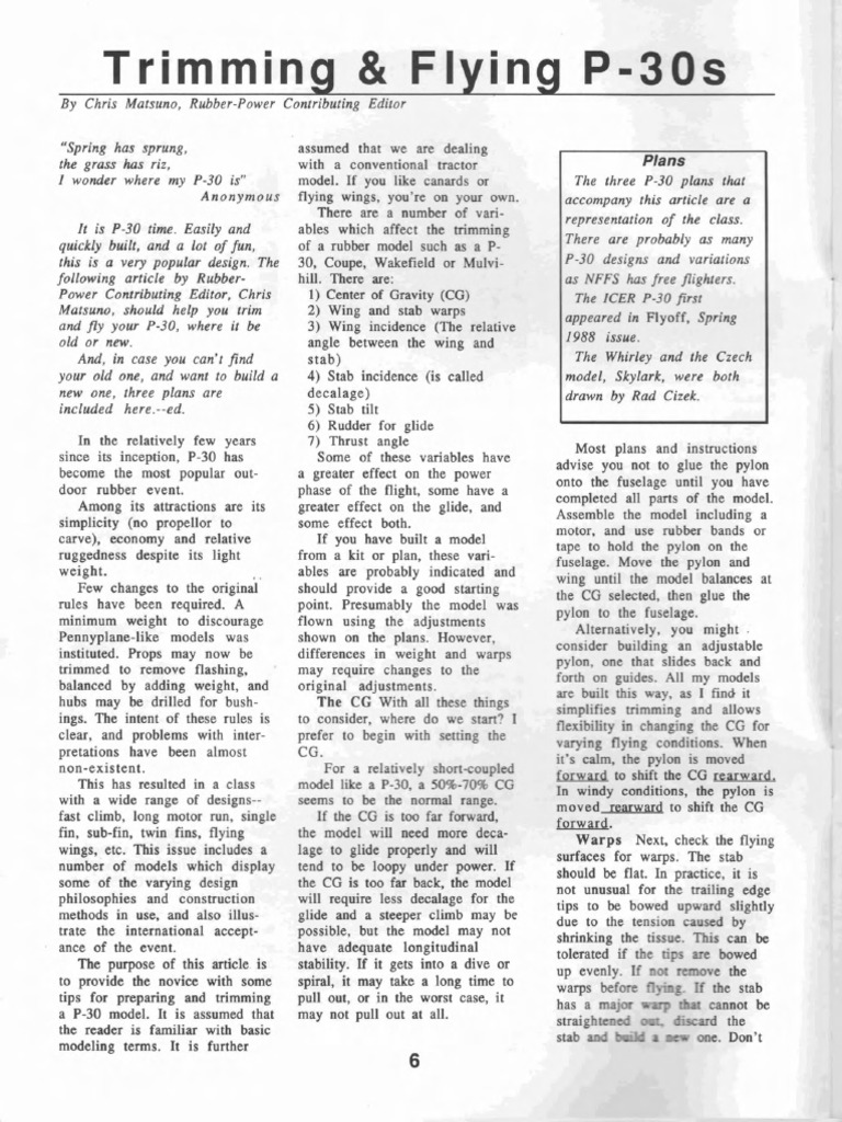 Silo - Tips - Trimming Flying P 30s by Chris Matsuno Rubber Power ...