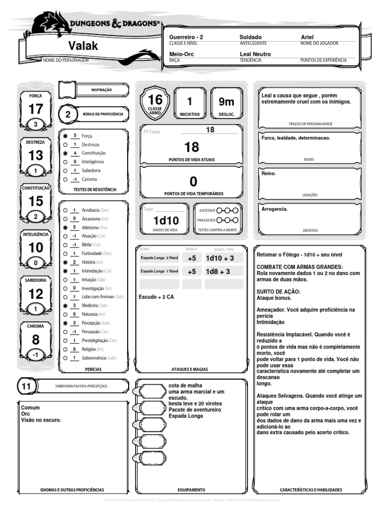 Valak ( D&D - FICHA EXEMPLO ) | PDF