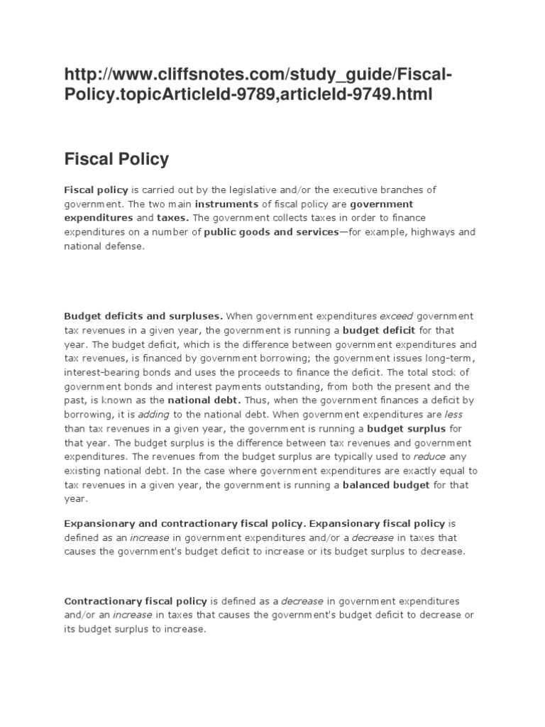 Expansionary & Contractionary Fiscal Policy | PDF | Fiscal Policy ...