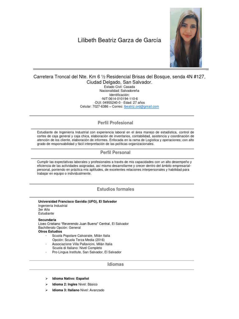 Curriculum Vitae Lilibeth Garza | PDF | El Salvador | Business