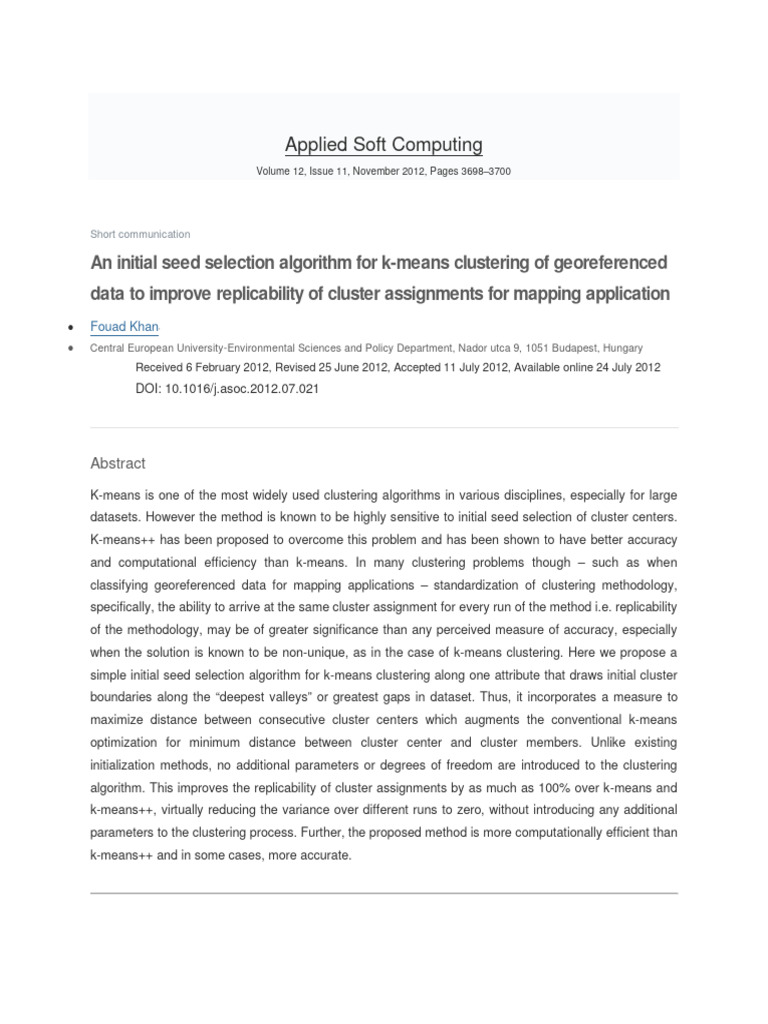 An Initial Seed Selection Algorithm | PDF | Cluster Analysis | Statistical Classification