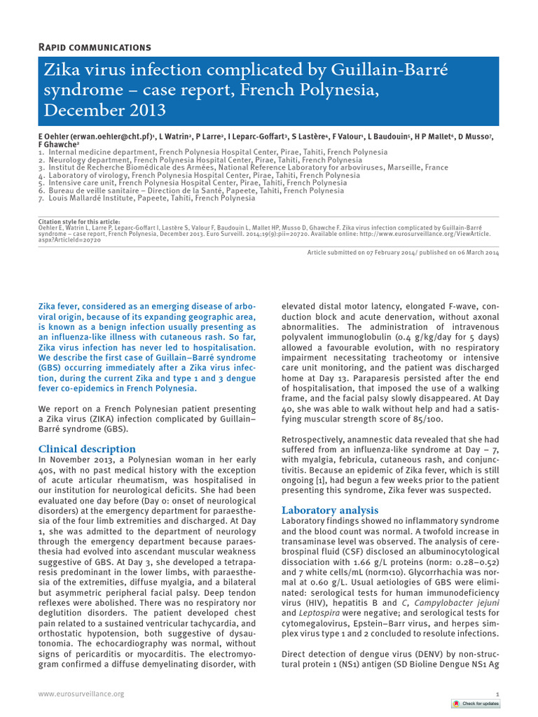 Zika Virus Infection Complicated by Guillain-Barré Syndrome - Case Report, French Polynesia ...