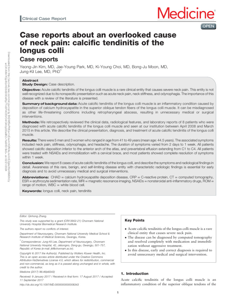 Case Reports About An Overlooked Cause of Neck Pain: Calcific ...
