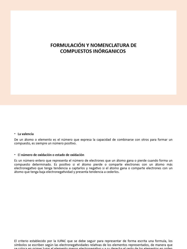Formulación y Nomenclatura de Compuestos Inórganicos | PDF | Compuestos químicos | Ácido